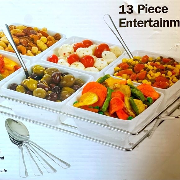 Dining | 13 Pc Entertainment Set 6 Porcelain Serving Dishes Chrome ...